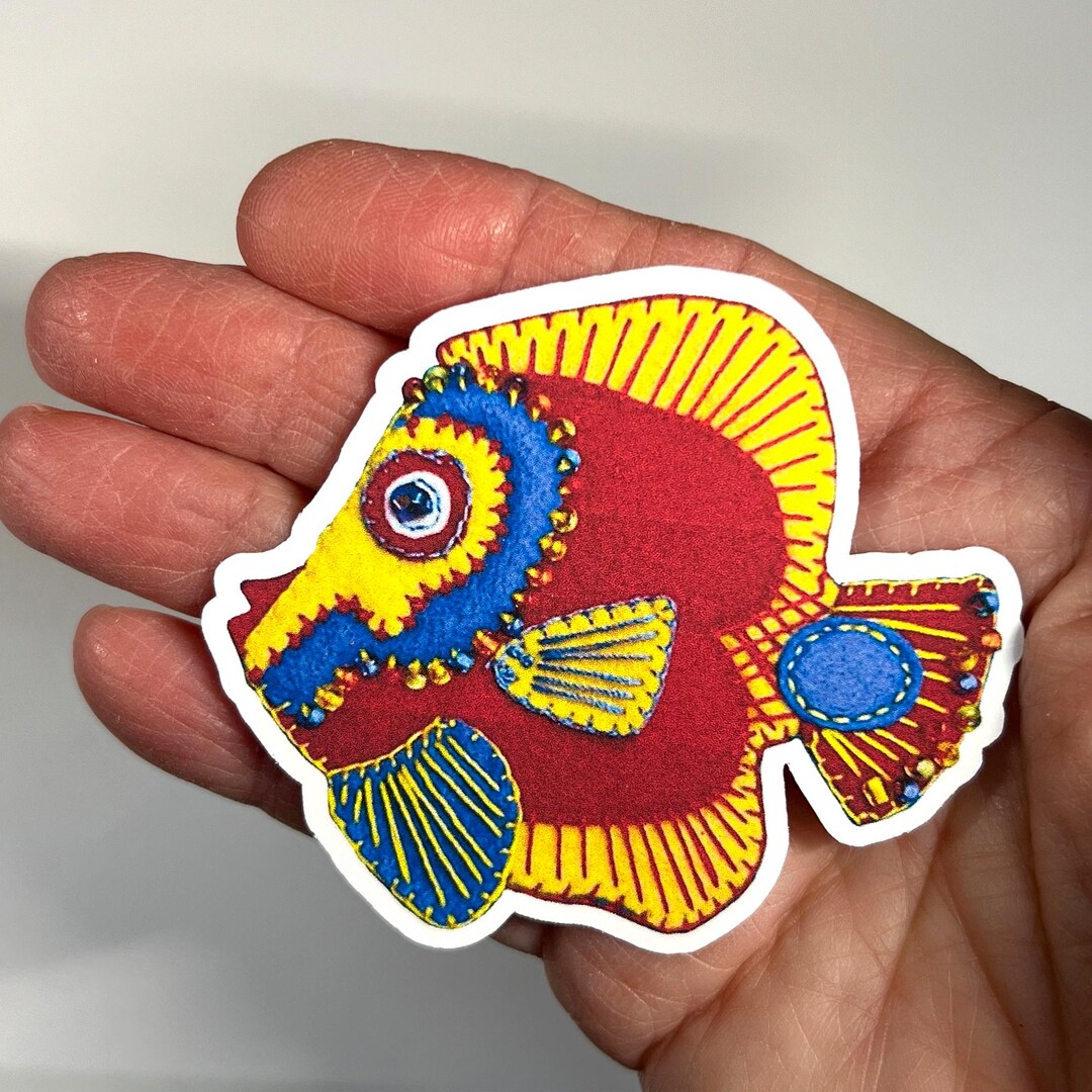 Fish Sticker, Appliqué Red Tropical Fish Art Sticker, Embroidered ...