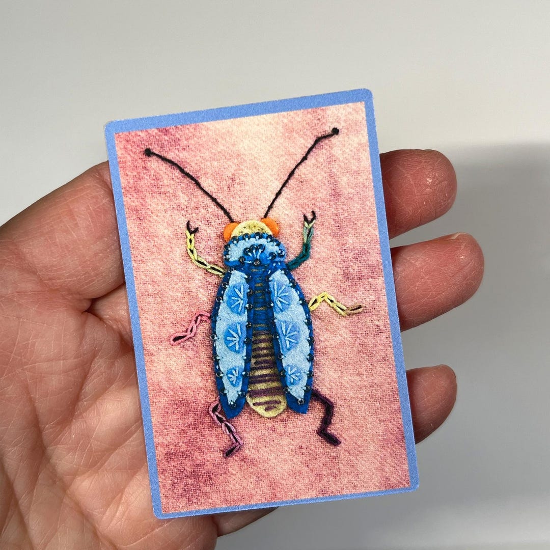 Turquoise Beetle Sticker, Appliqué Beetle Art Sticker, Embroidered Bug ...