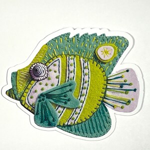 Fish Sticker, Appliqué Green Tropical Fish Art Sticker, Embroidered ...