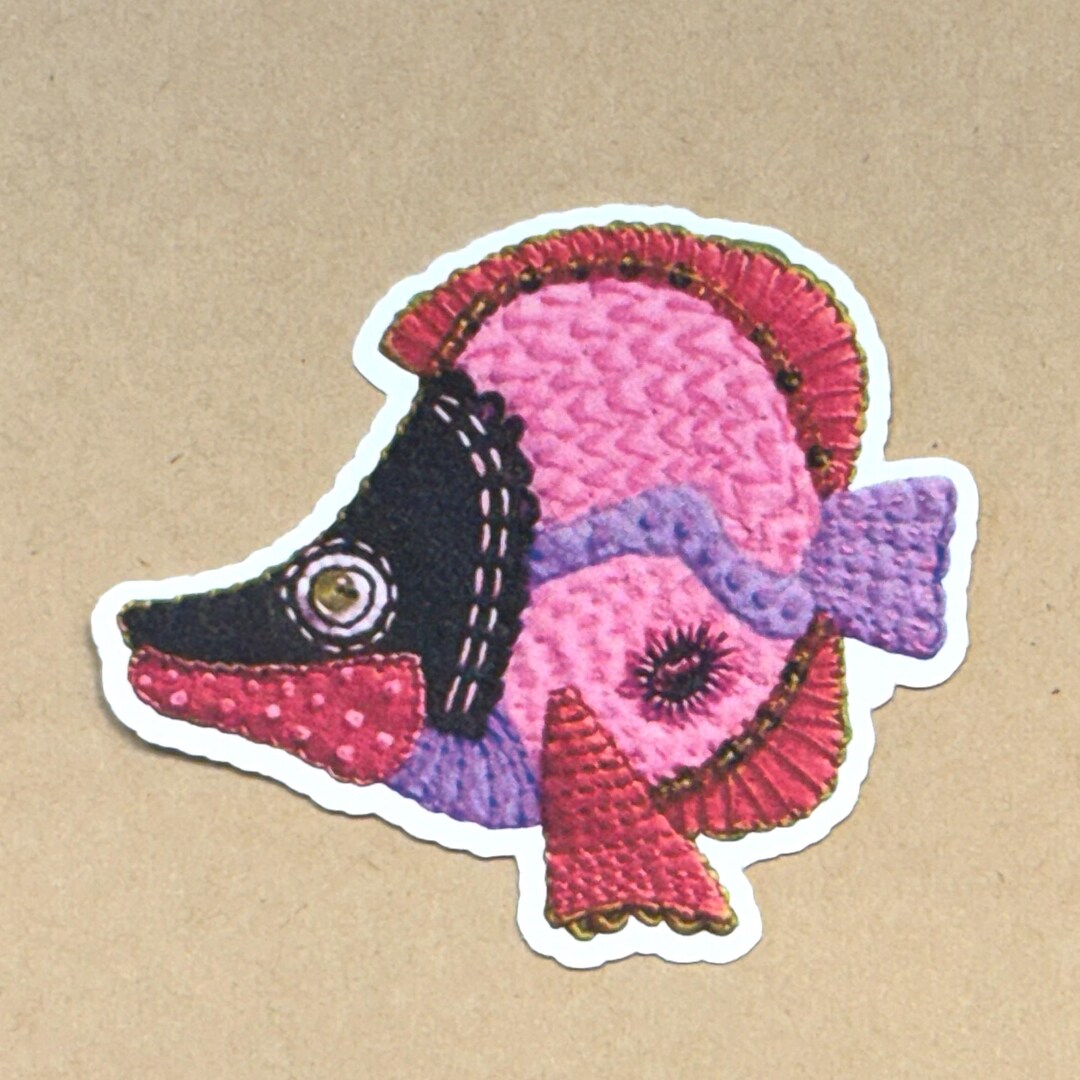Fish Sticker, Appliqué Fictional Hot Pink Fish Art Sticker, Embroidered ...