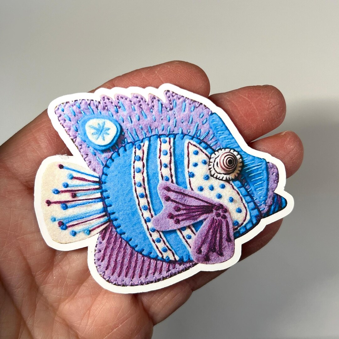 Fish Sticker, Appliqué Aqua Tropical Fish Art Sticker, Embroidered Fish ...