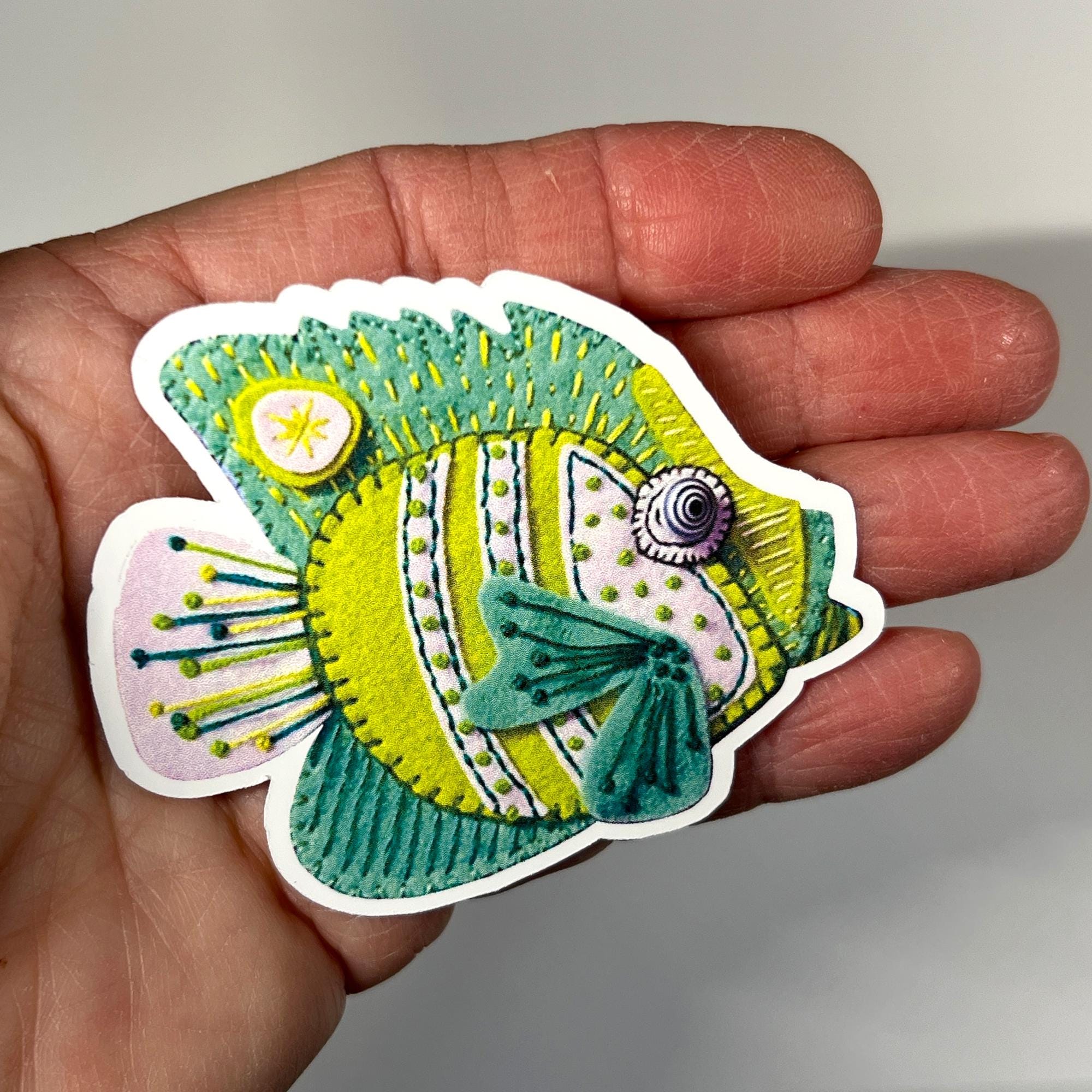 Fish Sticker, Appliqué Green Tropical Fish Art Sticker, Embroidered ...