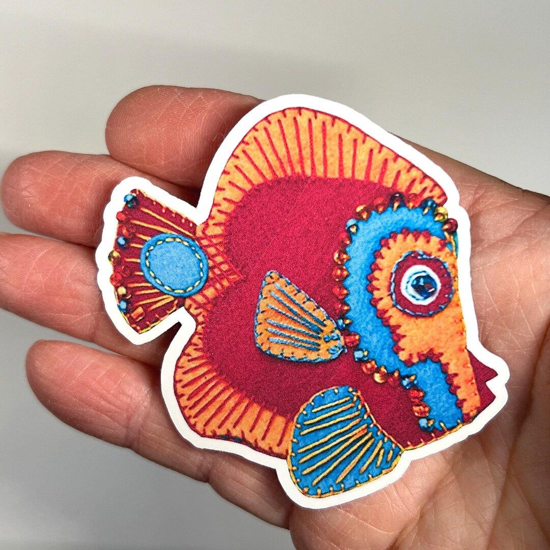 Fish Sticker, Appliqué Orange Tropical Fish Art Sticker, Embroidered ...