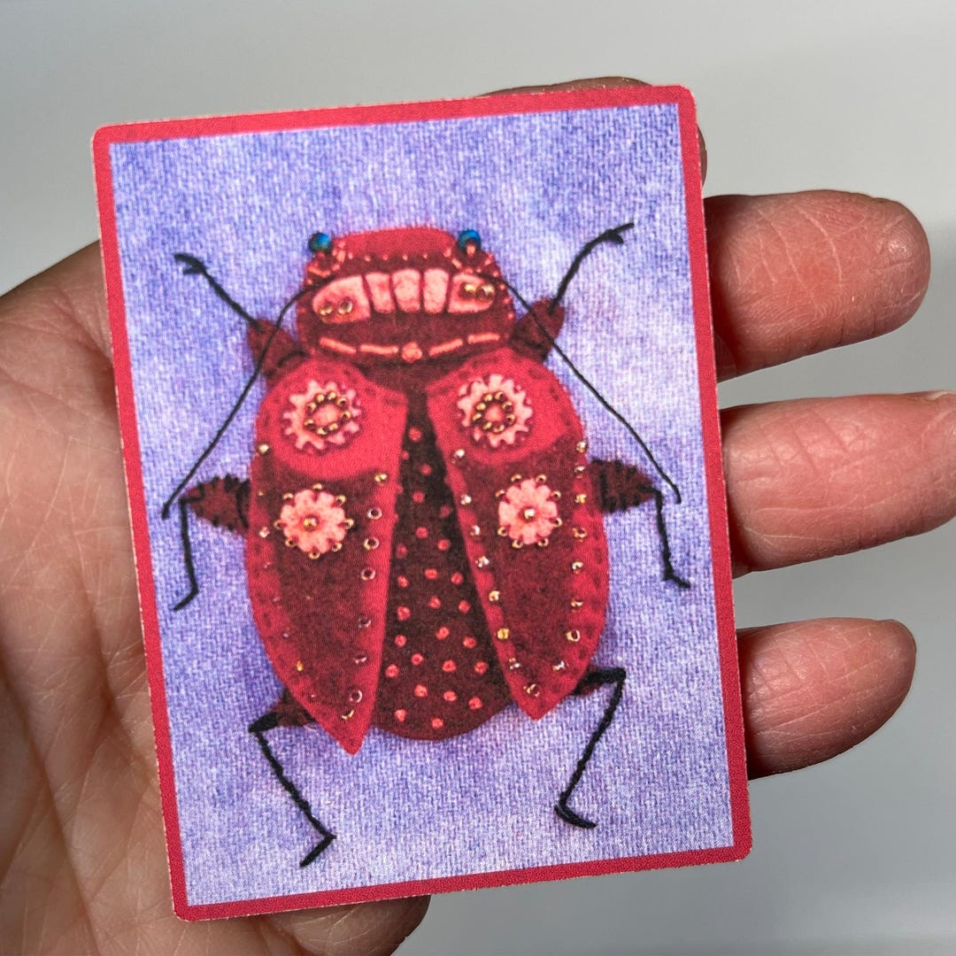 Red Beetle Sticker, Appliqué Beetle Art Sticker, Embroidered Red Bug ...