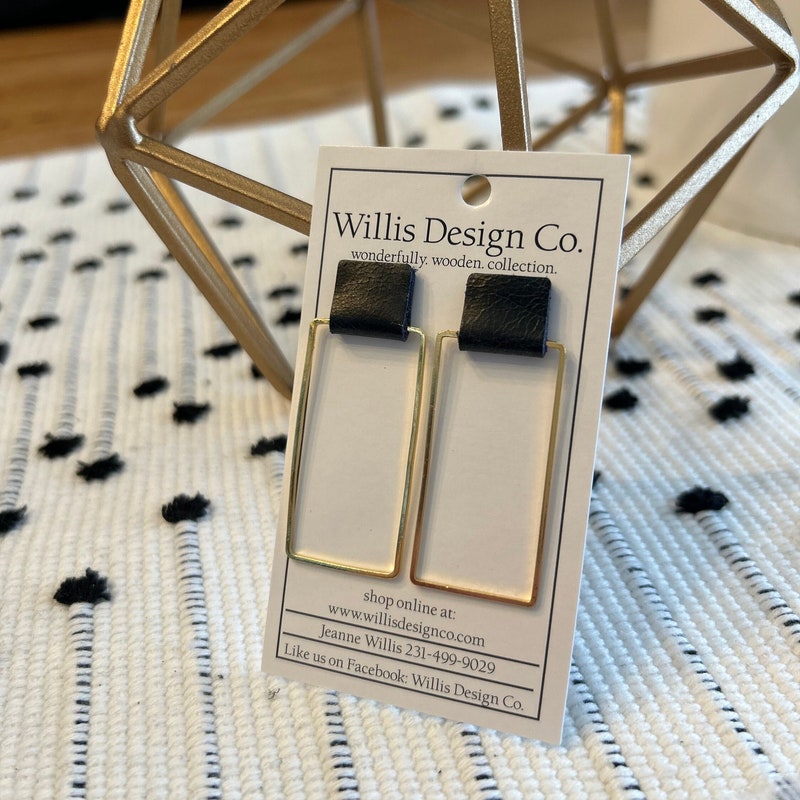 Rectangle Leather Earrings - Etsy