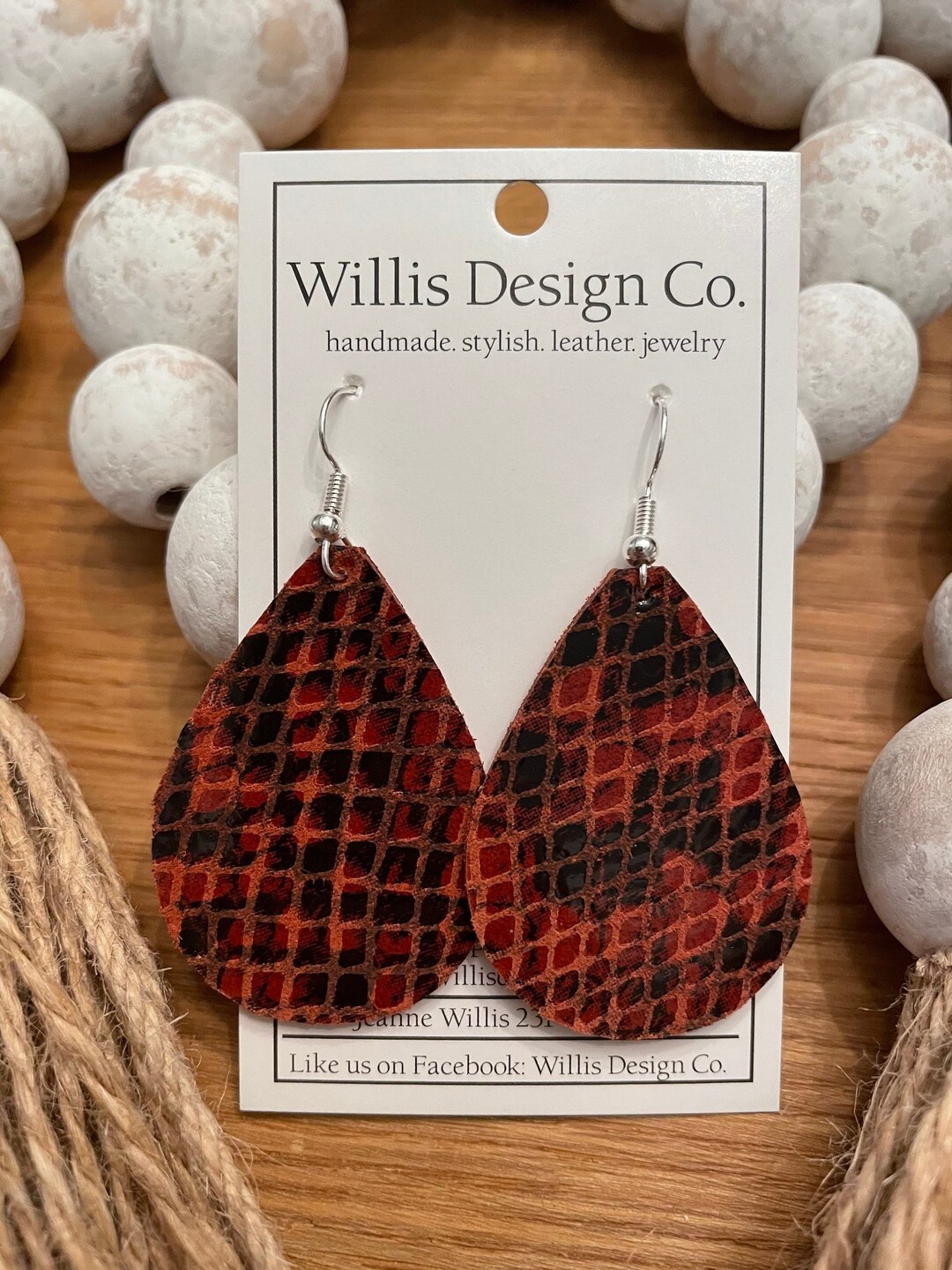 Burnt Orange and Black Snake Skin Leather Earrings - Etsy