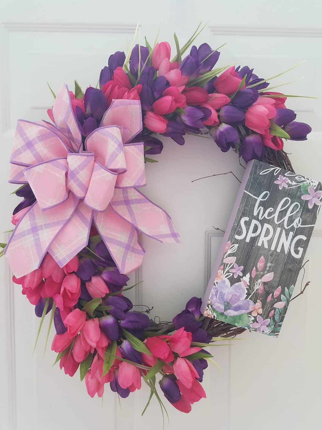 Hello Spring Wreath, Pink and Purple Tulip Wreath - Etsy