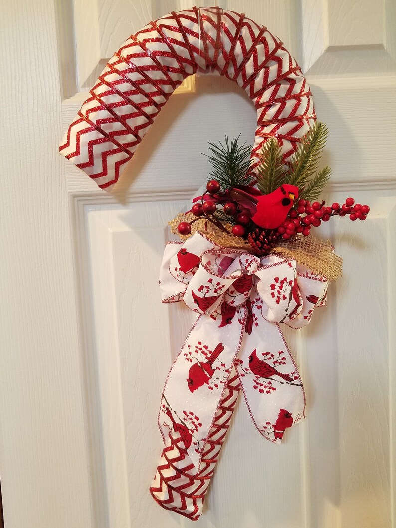 Cardinal Candy Cane, Decor for Front Door - Etsy