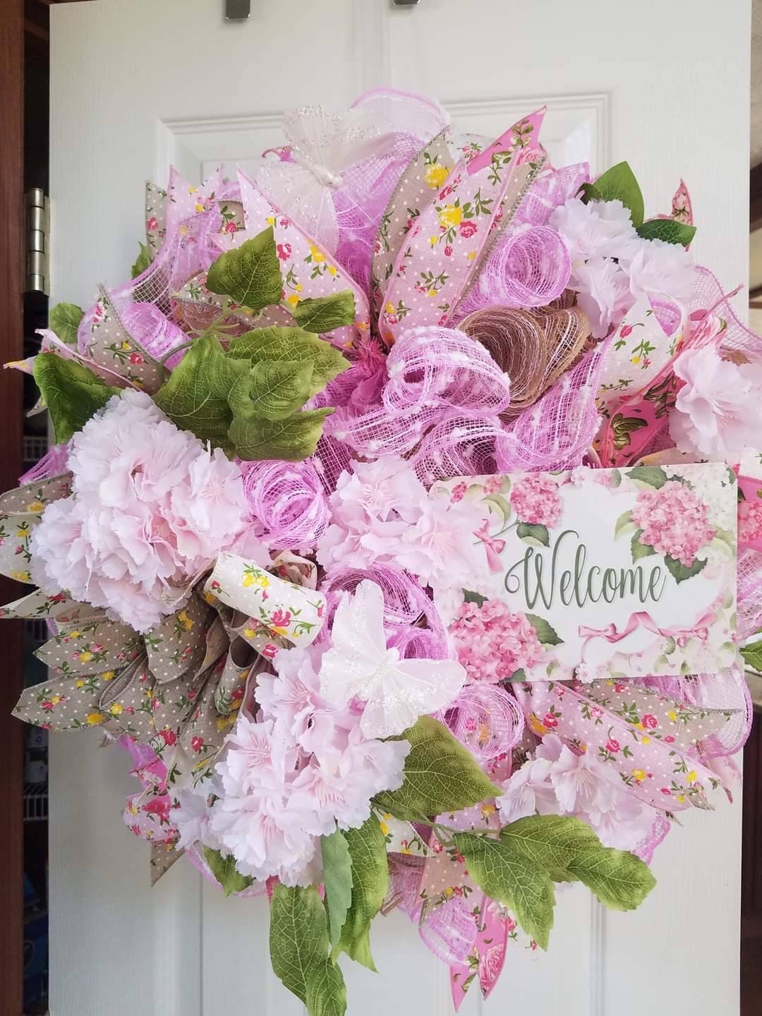 Spring Welcome, Pink Welcome Wreath - Etsy