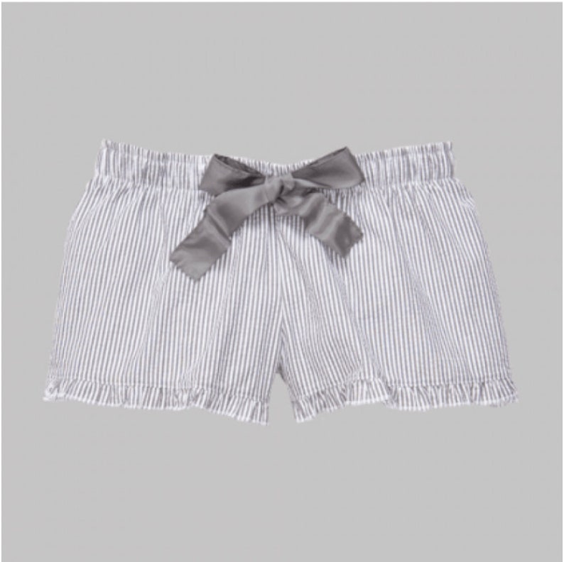 Monogrammed Seersucker Ruffle Shorts Pajamas Navy Pink | Etsy