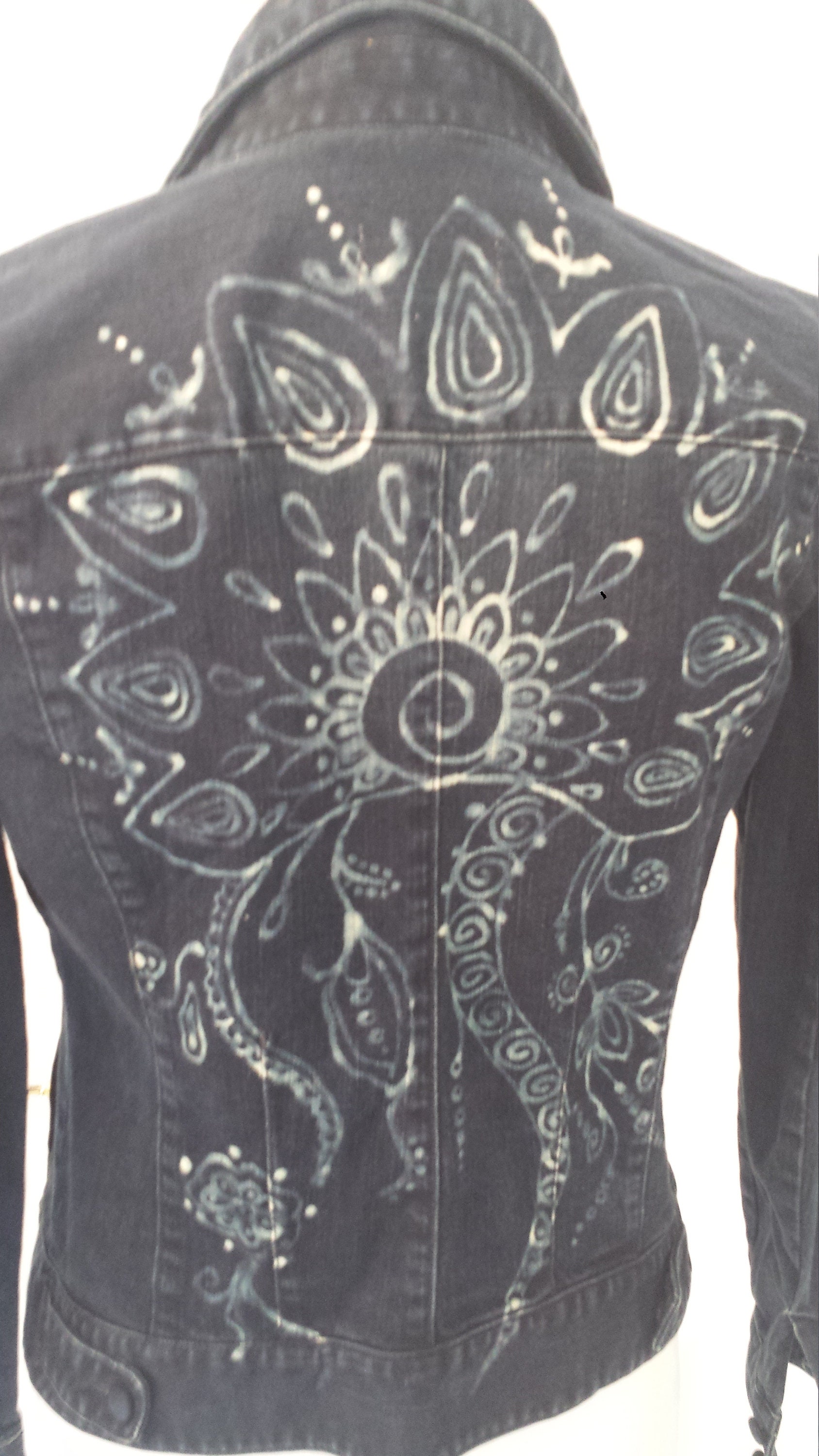 Denim Jean Jacket Upcycled - Jellyfish Tattoo Design on Back - OOAK ...