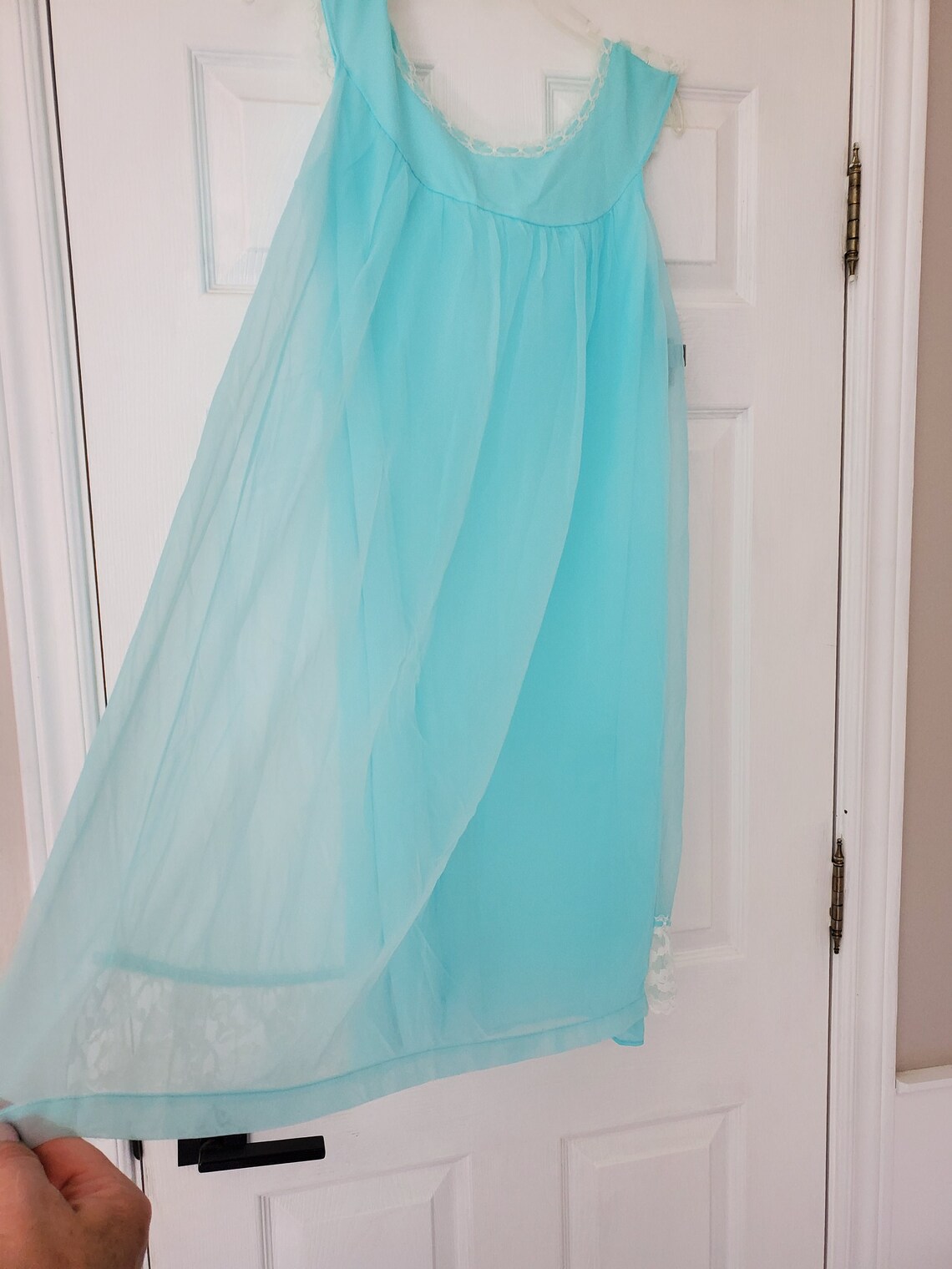 Vintage 60's Nightie, Dorsay Nightgown Turquoise Blue, White Lace, - Etsy