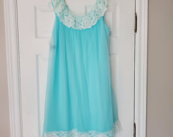 Vintage 60's Nightie, Dorsay Nightgown Turquoise Blue, White Lace, - Etsy
