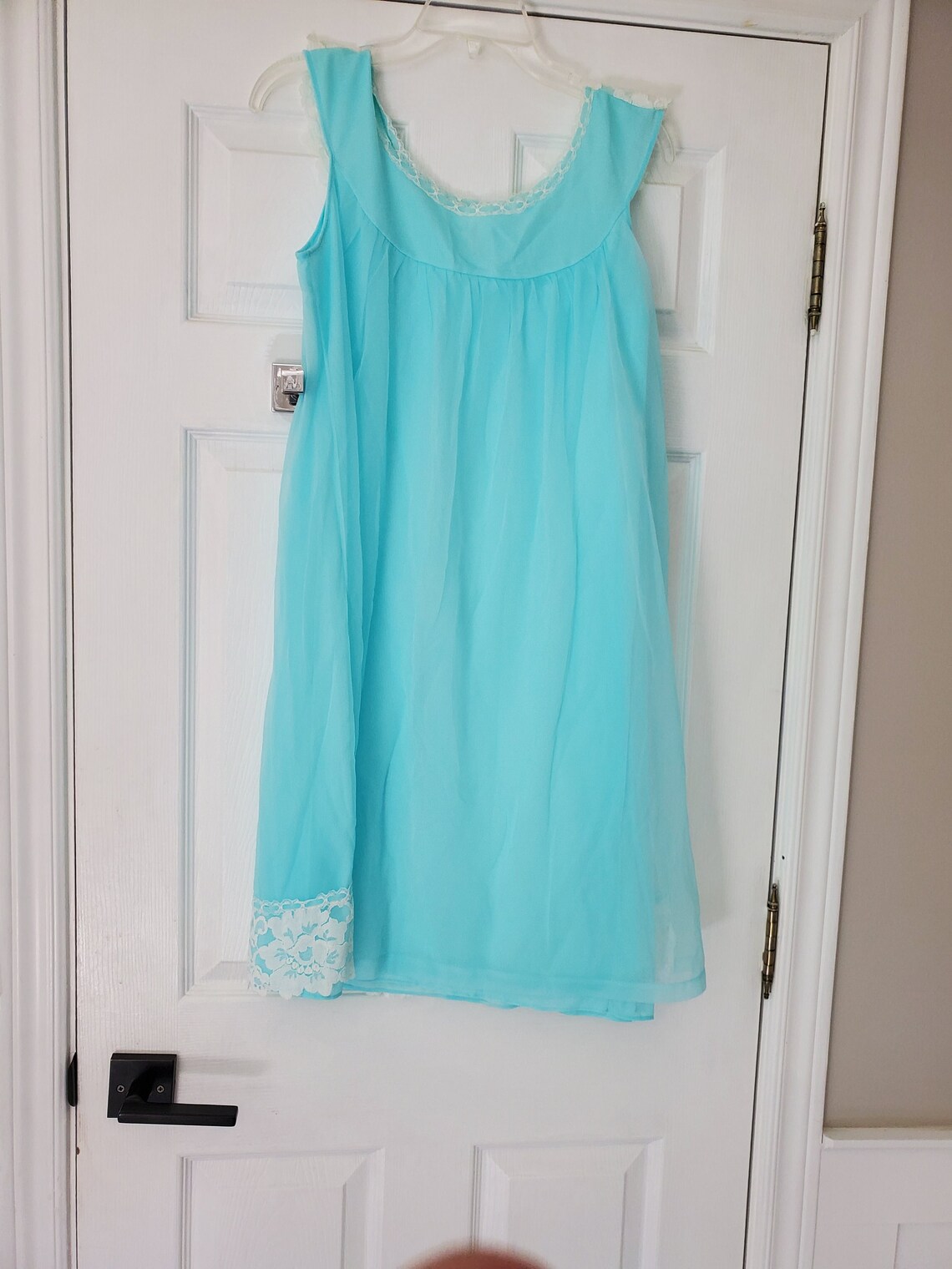 Vintage 60's Nightie, Dorsay Nightgown Turquoise Blue, White Lace, - Etsy