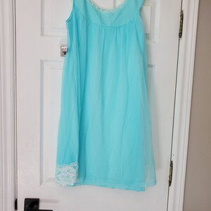 Vintage 60's Nightie, Dorsay Nightgown- Turquoise Blue, White Lace, - Etsy