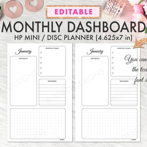 EDITABLE Mini Happy Planner Inserts Erin Condren Monthly - Etsy