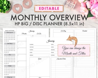 Happy Planner Printable Monthly Inserts, Monthly Overview, Month at A ...