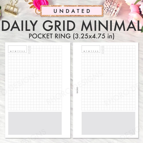 Pocket Rings Inserts Printable Daily Grid Minimalist Pocket - Etsy