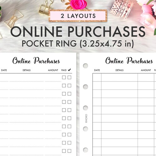 POCKET RING INSERTS Printable Online Purchase Order Tracker - Etsy