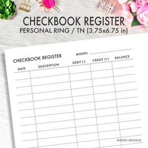 CHECKBOOK REGISTER Personal Planner Inserts, Check Register Tracker Log ...