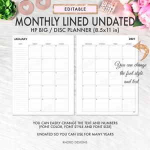 EDITABLE Happy Planner Big Inserts Monthly Lined Planner | Etsy