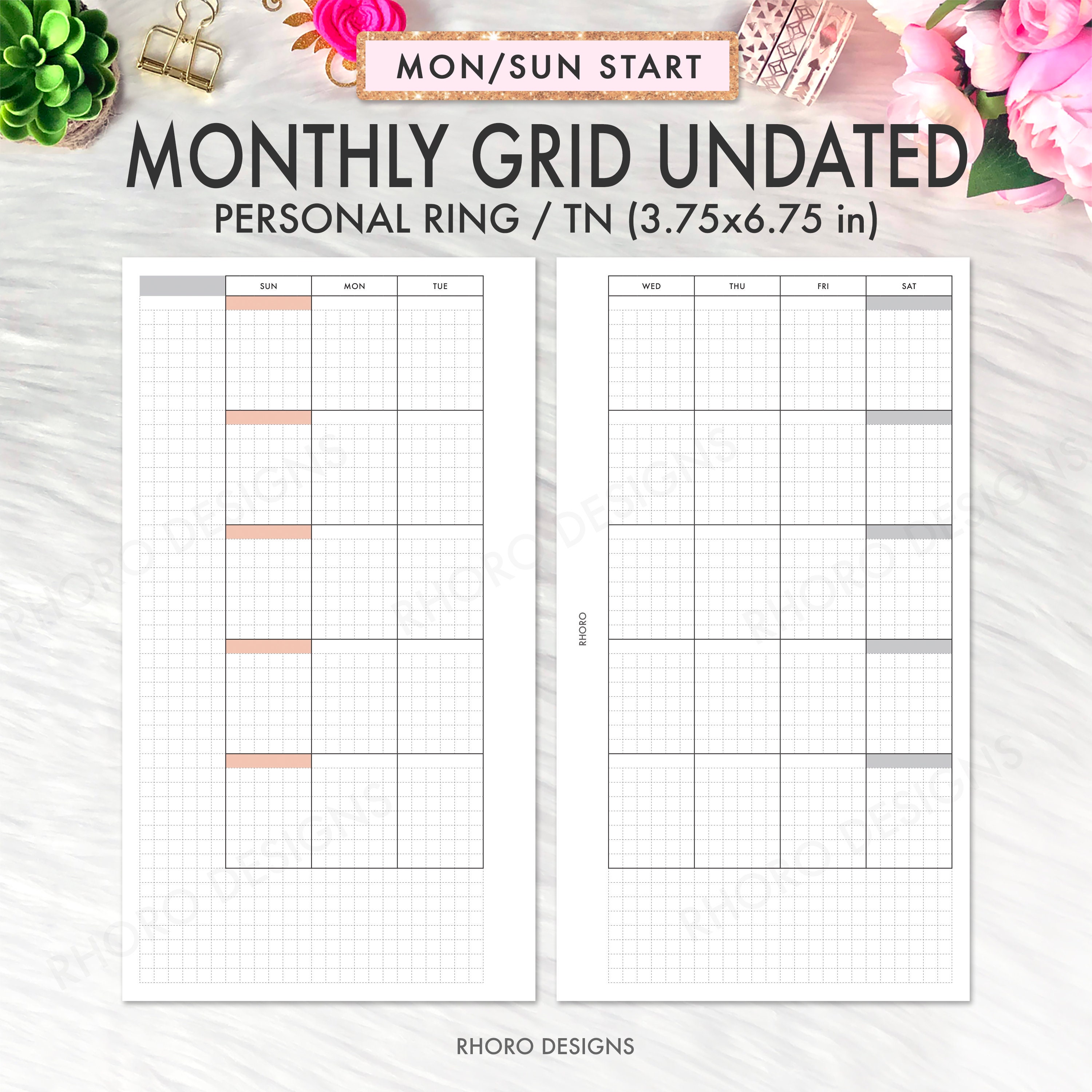 Personal Planner Inserts Printable, Personal Monthly Inserts, Monthly ...