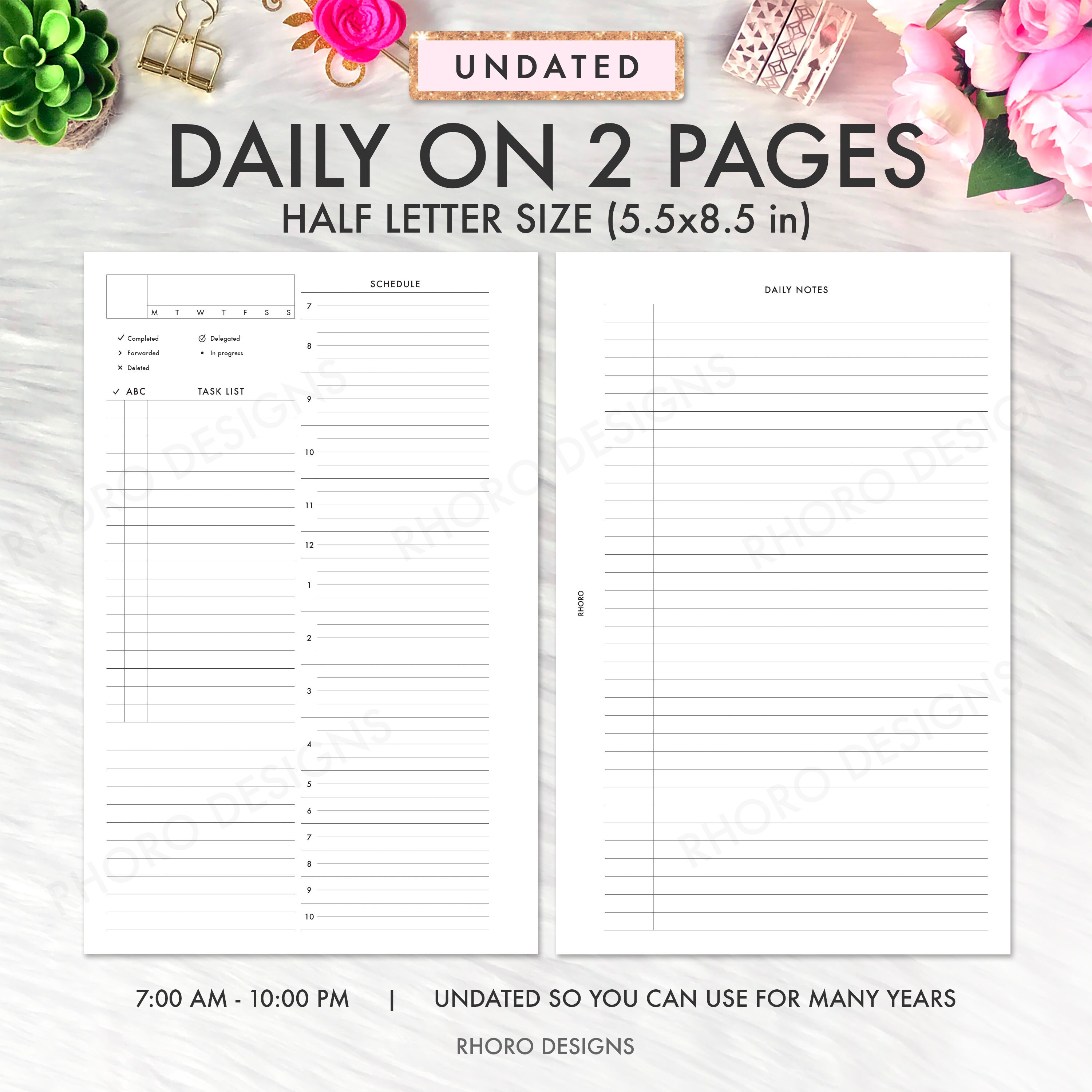 Half Letter Planner Inserts Printable, Daily Inserts Printable, Daily ...