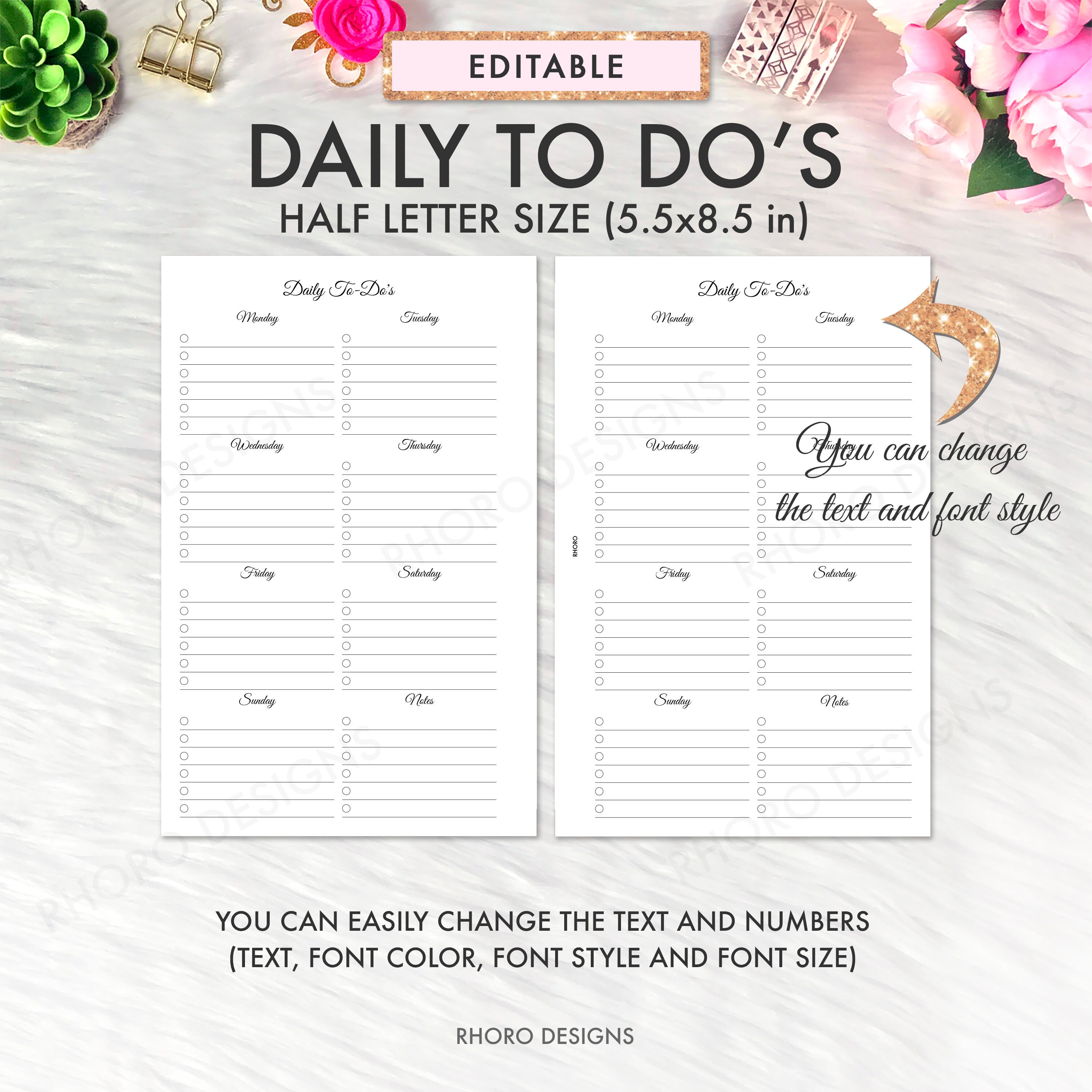 EDITABLE Half Letter Planner Inserts Printable Weekly Daily - Etsy