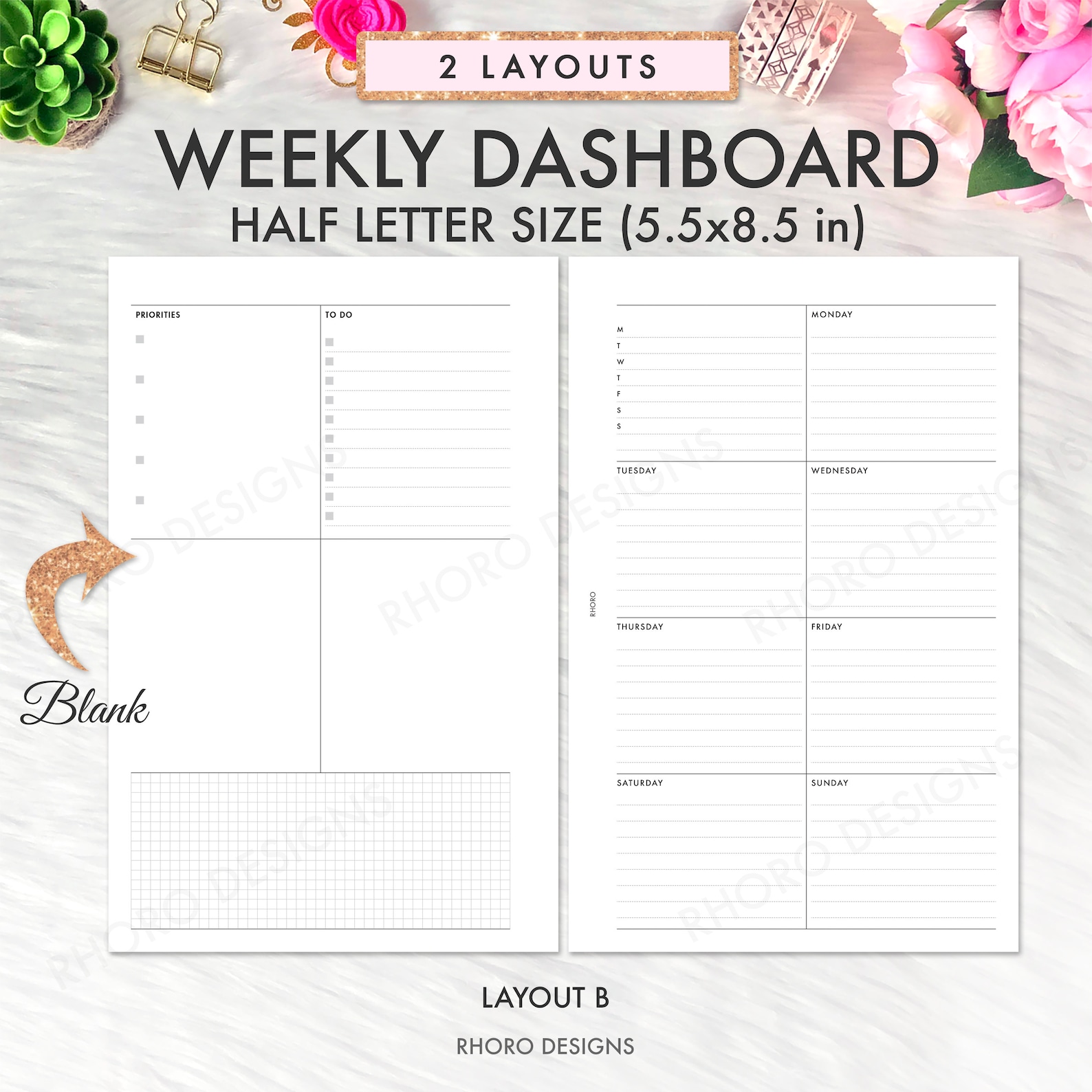 Half Letter Planner Inserts Printable, Weekly Dashboard Insert, Half ...