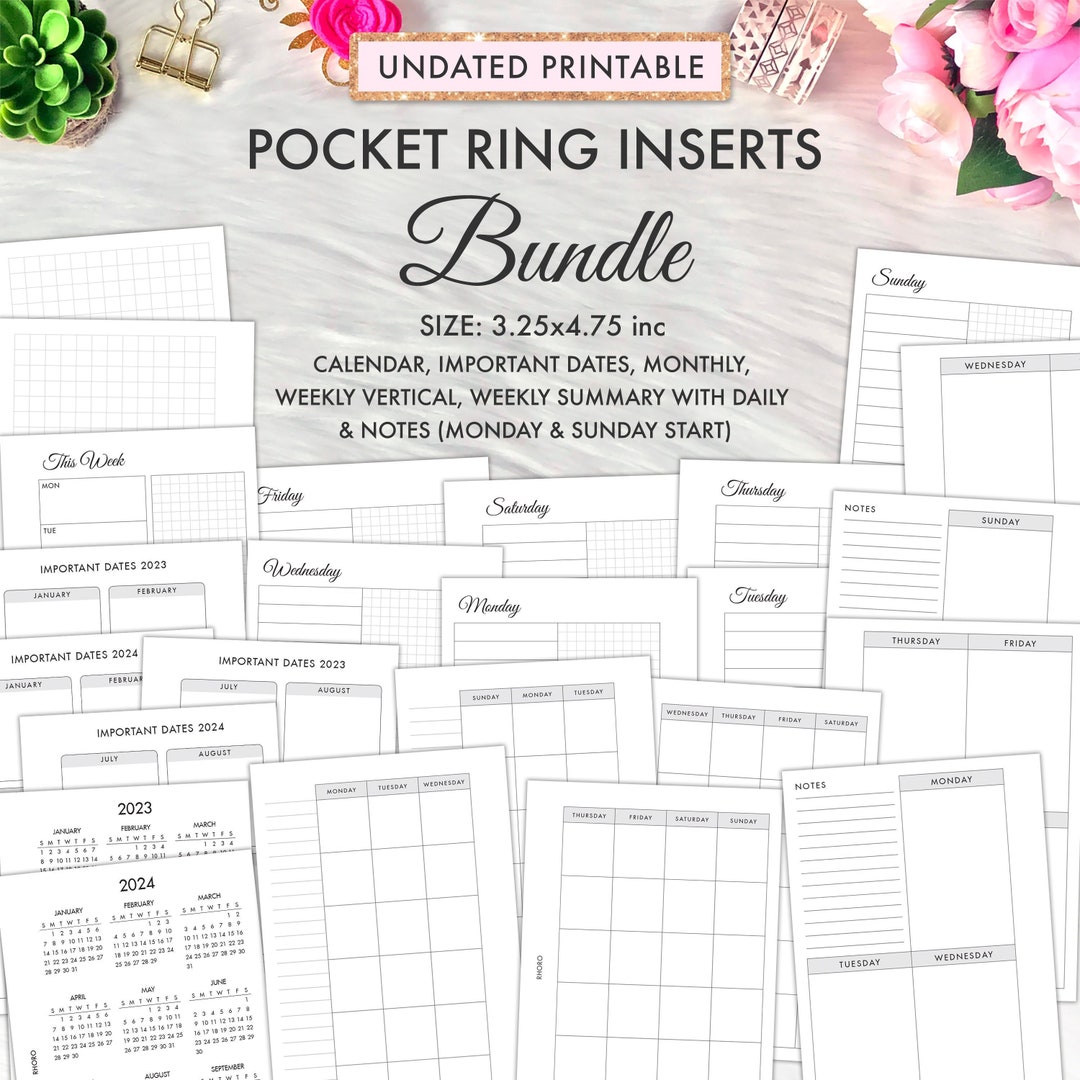 POCKET RING INSERT Bundle Printable Insert, Filofax Pocket Refill ...