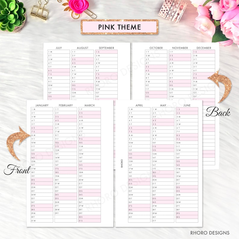 POCKET RINGS Printable Insert Calendar 2025 2026 Year at A Glance ...