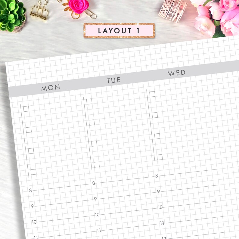 Pocket Plus Inserts Printable, Weekly Grid With Hourly Time, Pocket ...