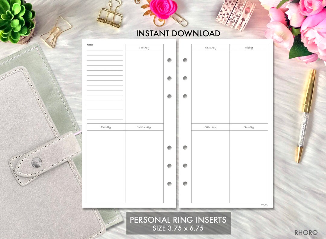 Personal Size Week on Two Pages Printable Planner Inserts, Vertical Box ...