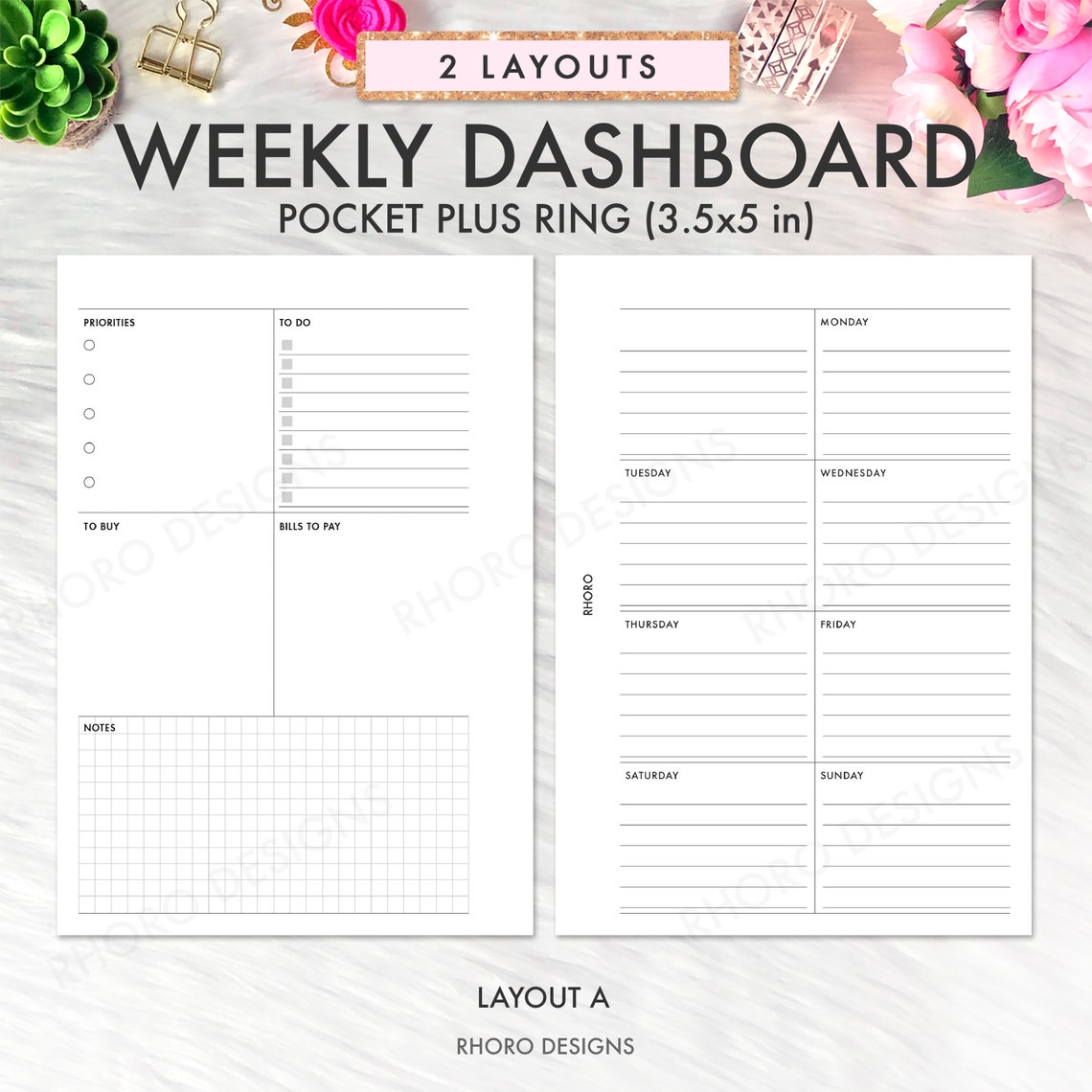 Pocket Plus Planner Inserts, Weekly Dashboard Layout, Pocket Plus Rings ...
