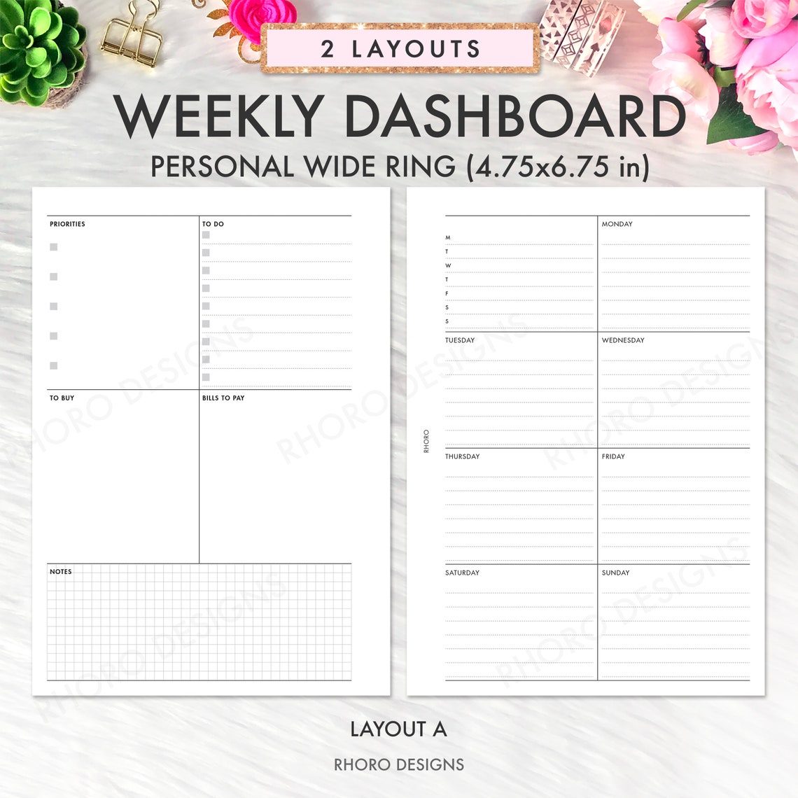Personal Wide Inserts, Personal Wide Planner Printable Inserts, Weekly ...
