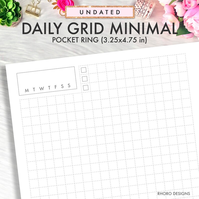 Pocket Rings Inserts Printable Daily Grid Minimalist Pocket | Etsy