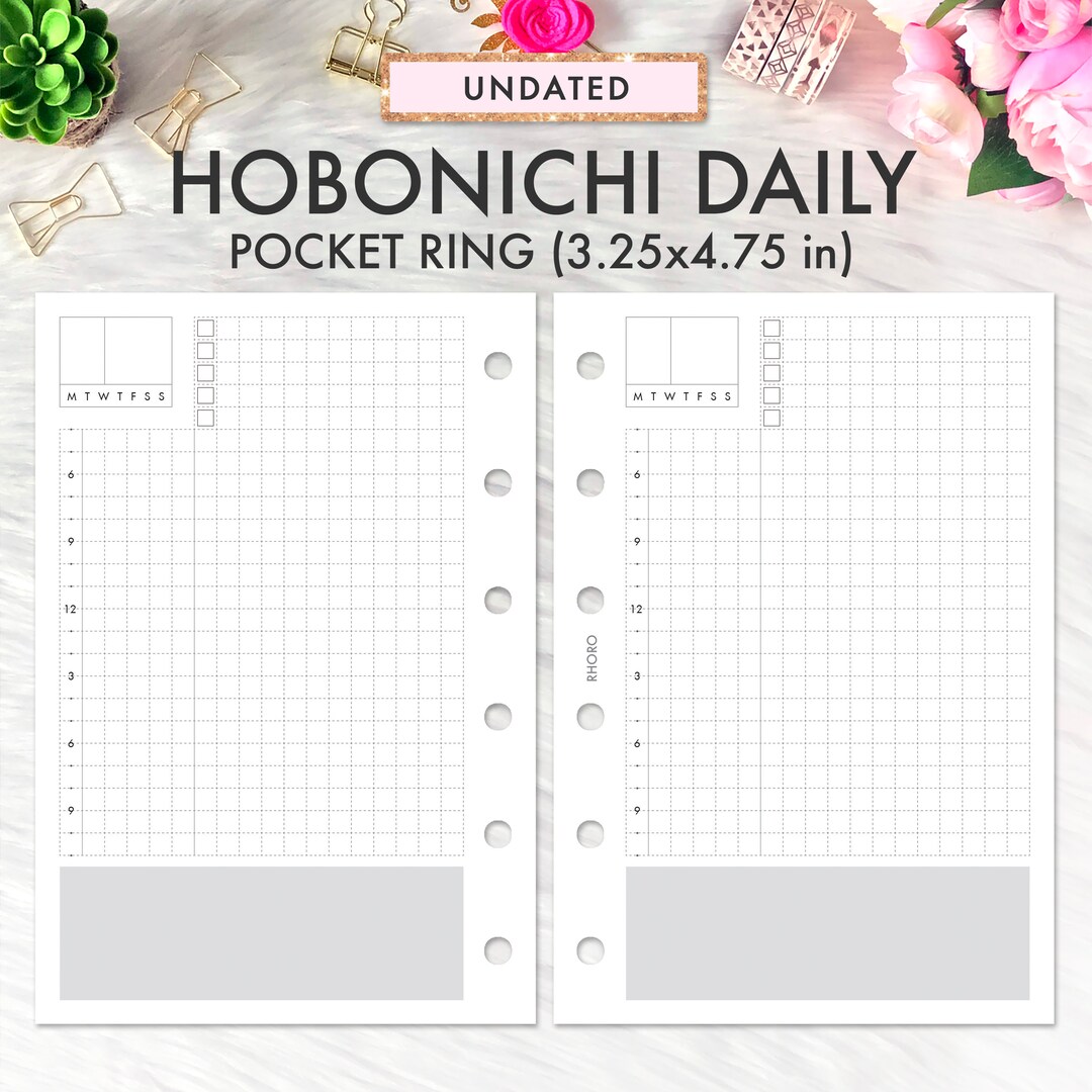 Pocket Ring Size Printable Insert Hobonichi Planner, Grid Daily Inserts ...