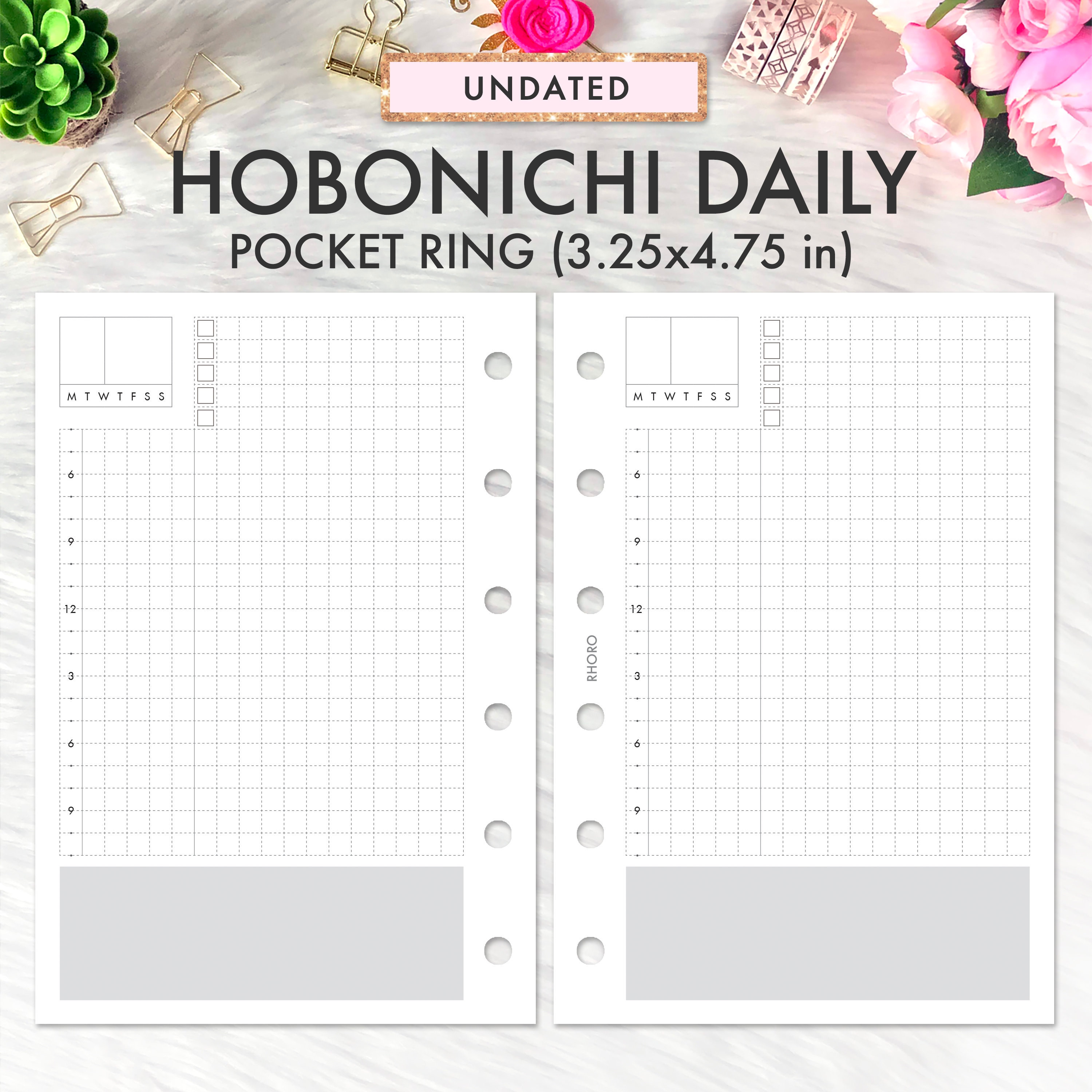 Pocket Ring Size Printable Insert Hobonichi Planner, Grid Daily Inserts ...