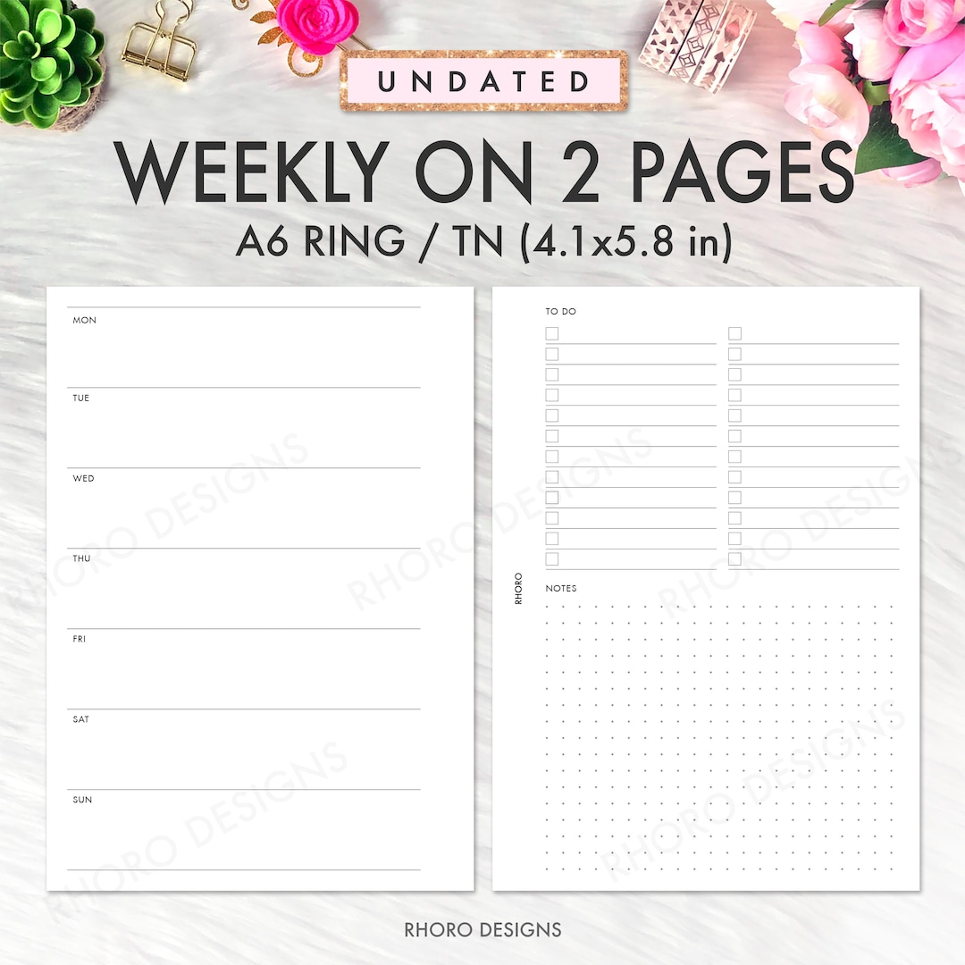 A6 Ring Inserts Printable, A6 Ring TN Planner Printable, Weekly Inserts, A6 Inserts, VDS Moterm ...
