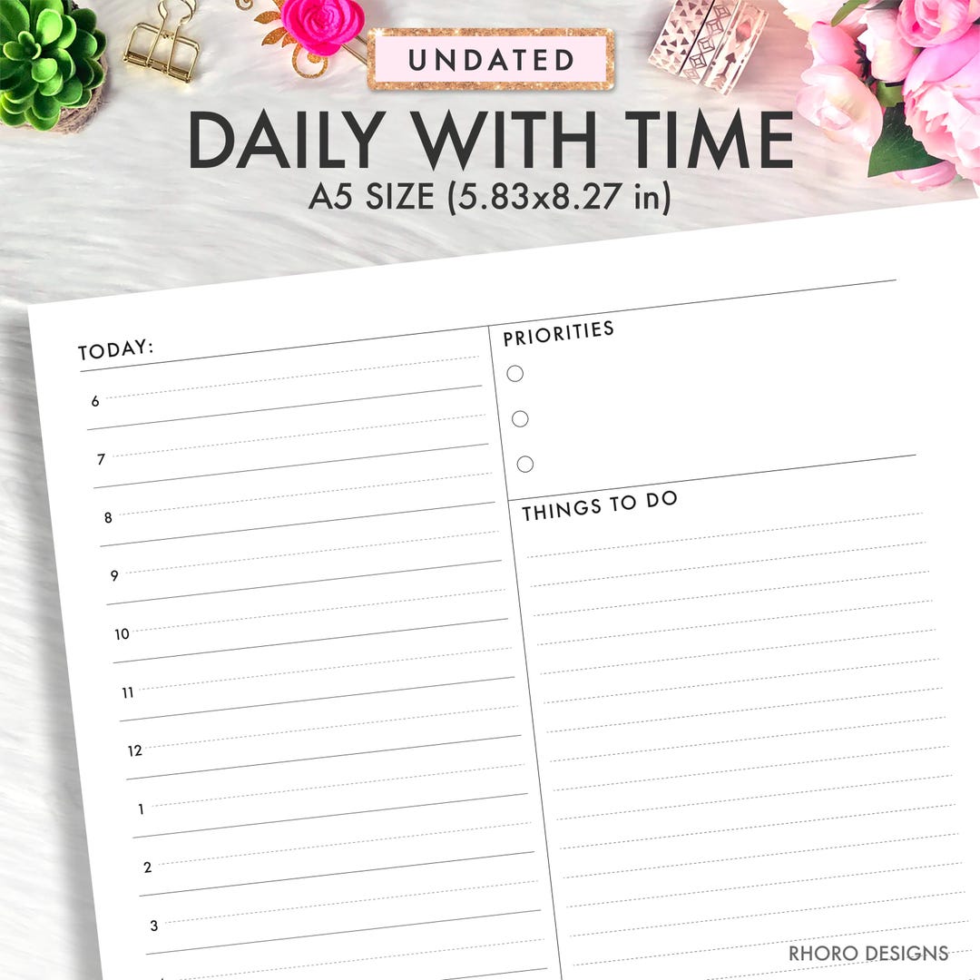 A5 Planner Inserts Printable, A5 Daily Insert, A5 Daily Planner Inserts ...