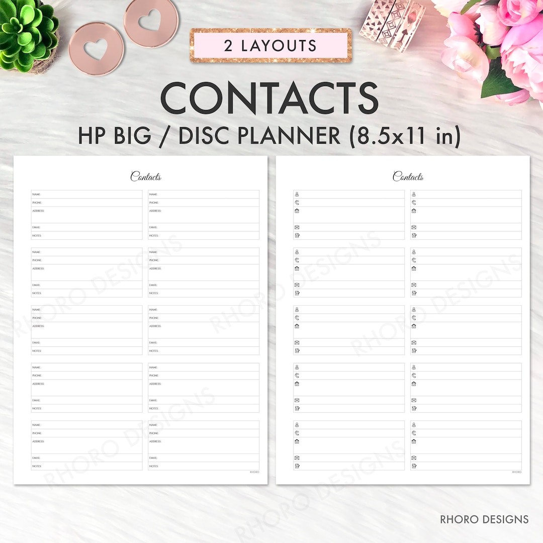 BIG HAPPY PLANNER Printable Insert, Contact Pages Address Book Happy ...