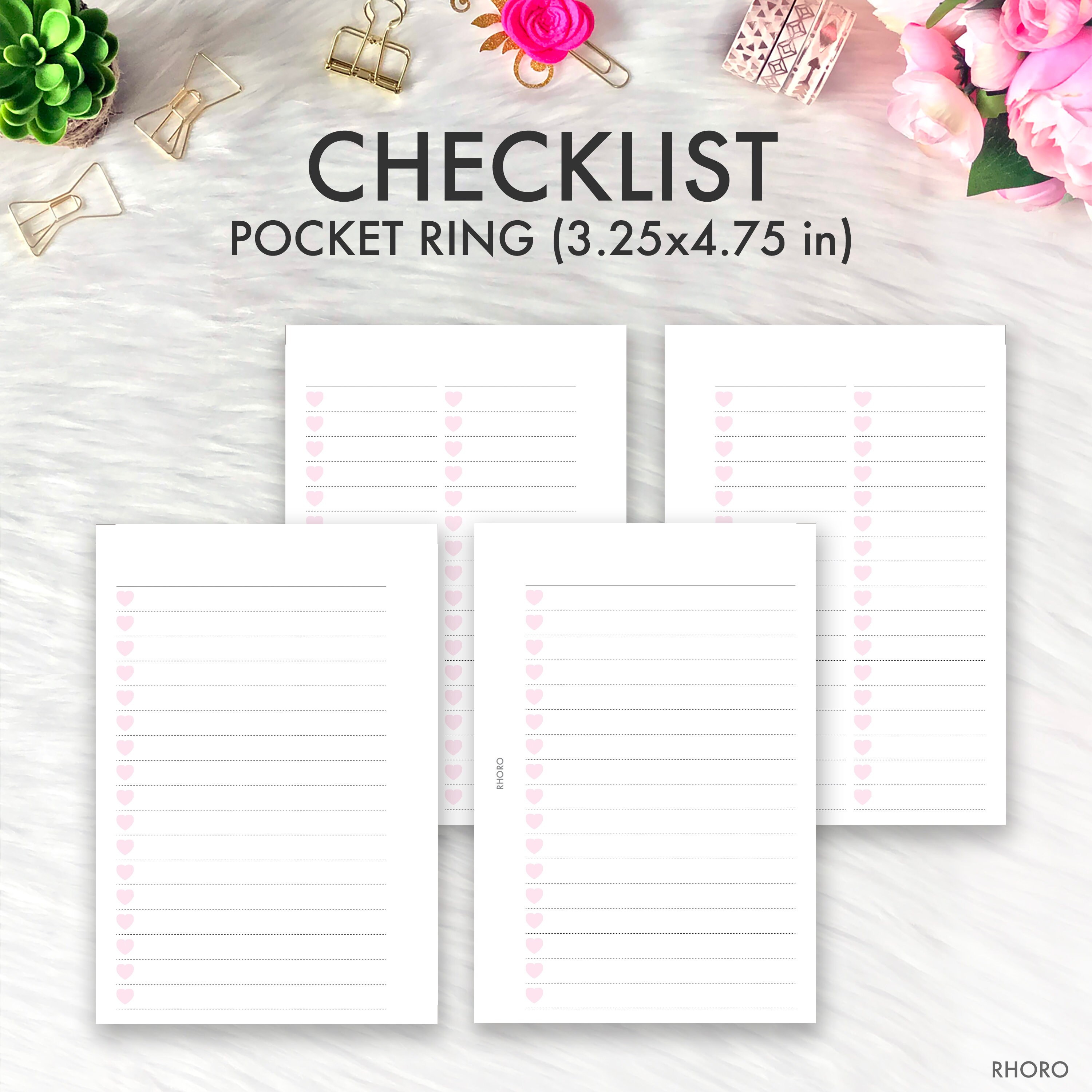 POCKET RINGS Insert, Checklist Pocket Rings Printable Insert, Printable ...
