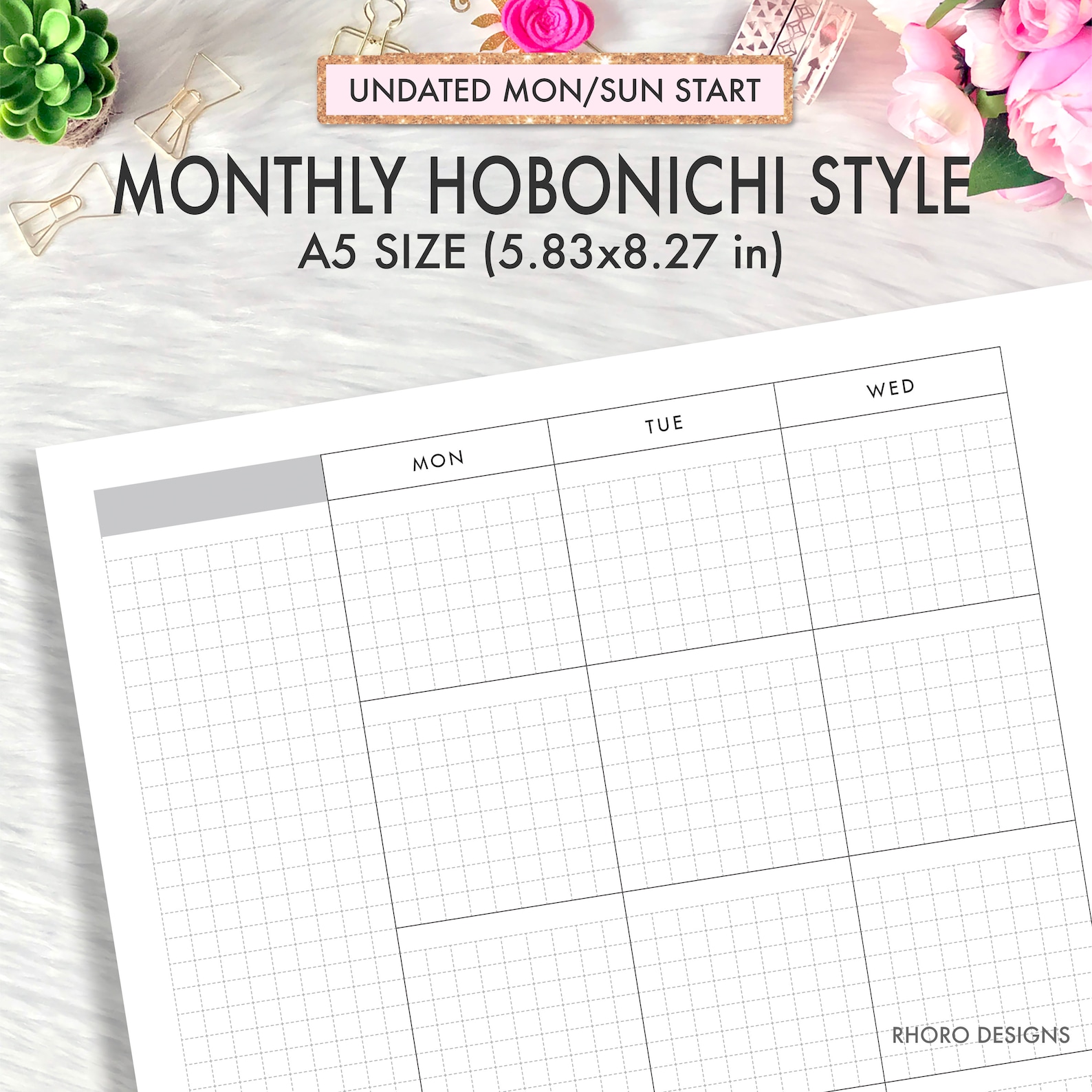 A5 Monthly Printable Undated, A5 Monthly Planner, A5 Monthly Calendar ...
