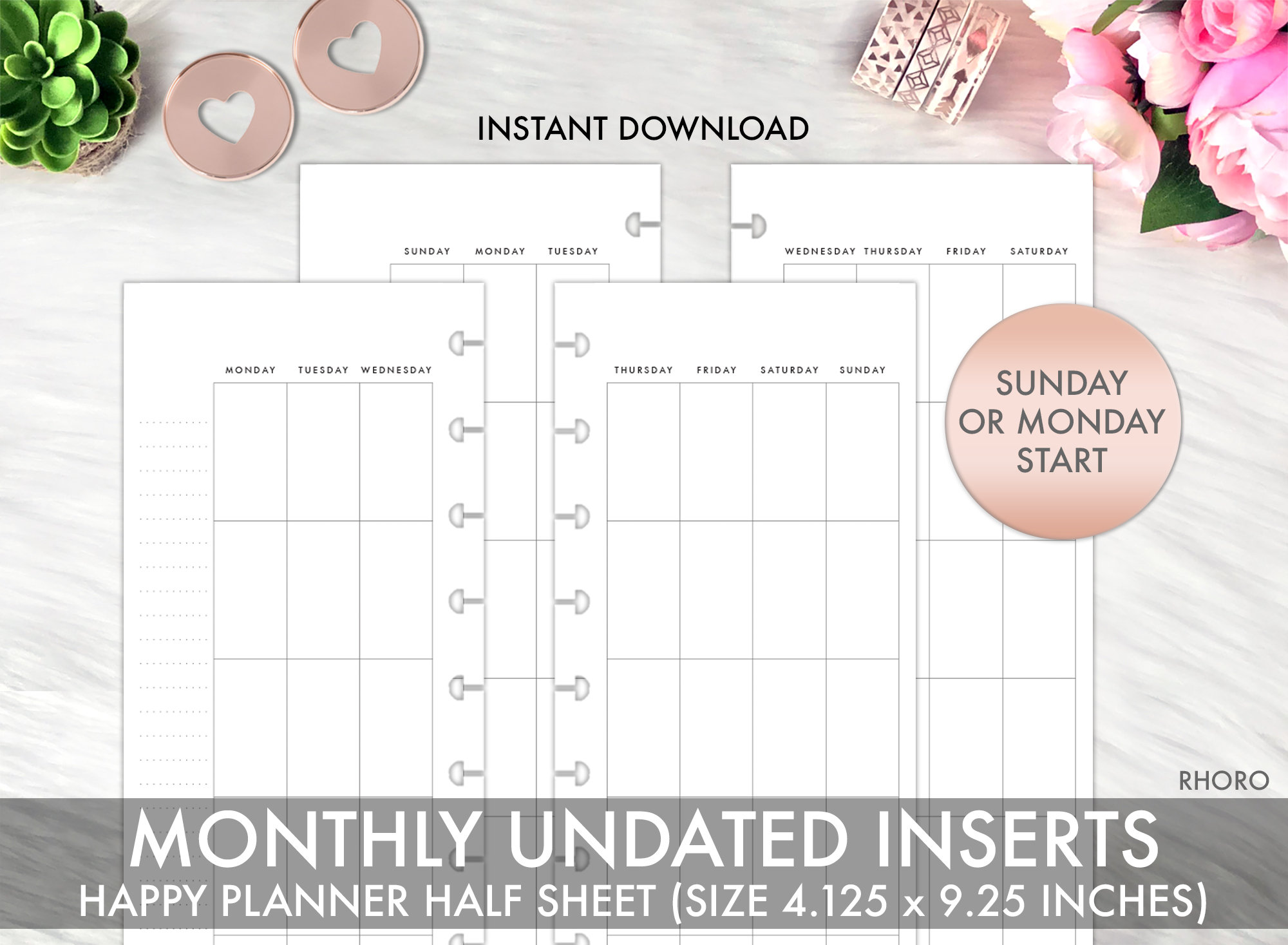 SKINNY HALF SHEET Happy Planner Printable Inserts Monthly - Etsy