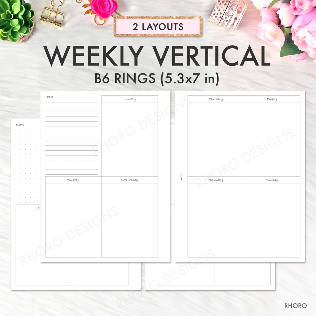 B6 Rings Inserts, B6 Ring Printable Inserts, Weekly Inserts, Weekly ...