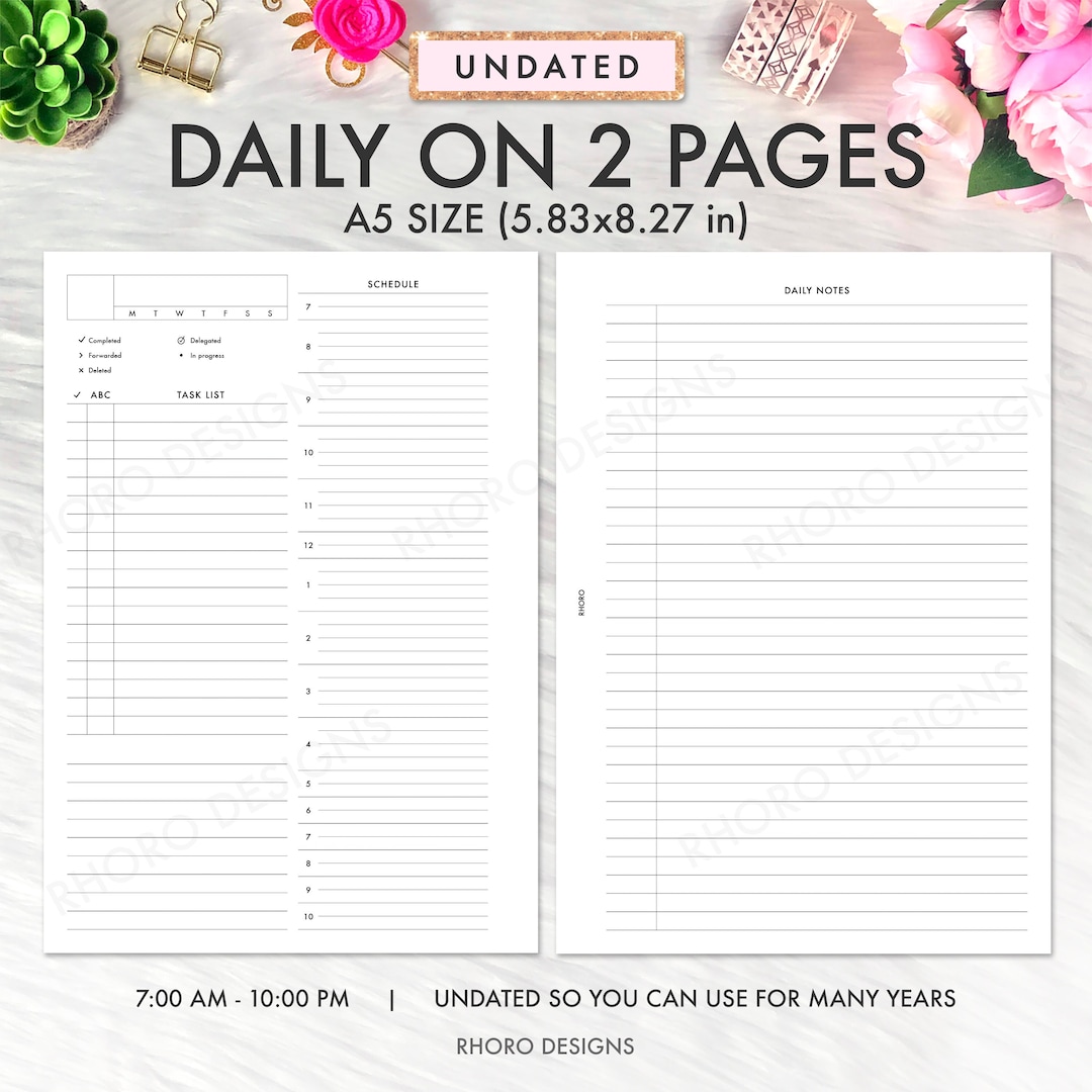 A5 Planner Inserts Printable, A5 Daily Insert, A5 Daily Planner Inserts ...