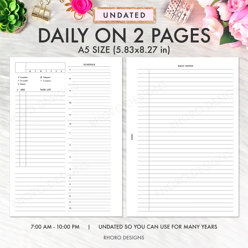 A5 Planner Inserts Printable, A5 Daily Insert, A5 Daily Planner Inserts ...