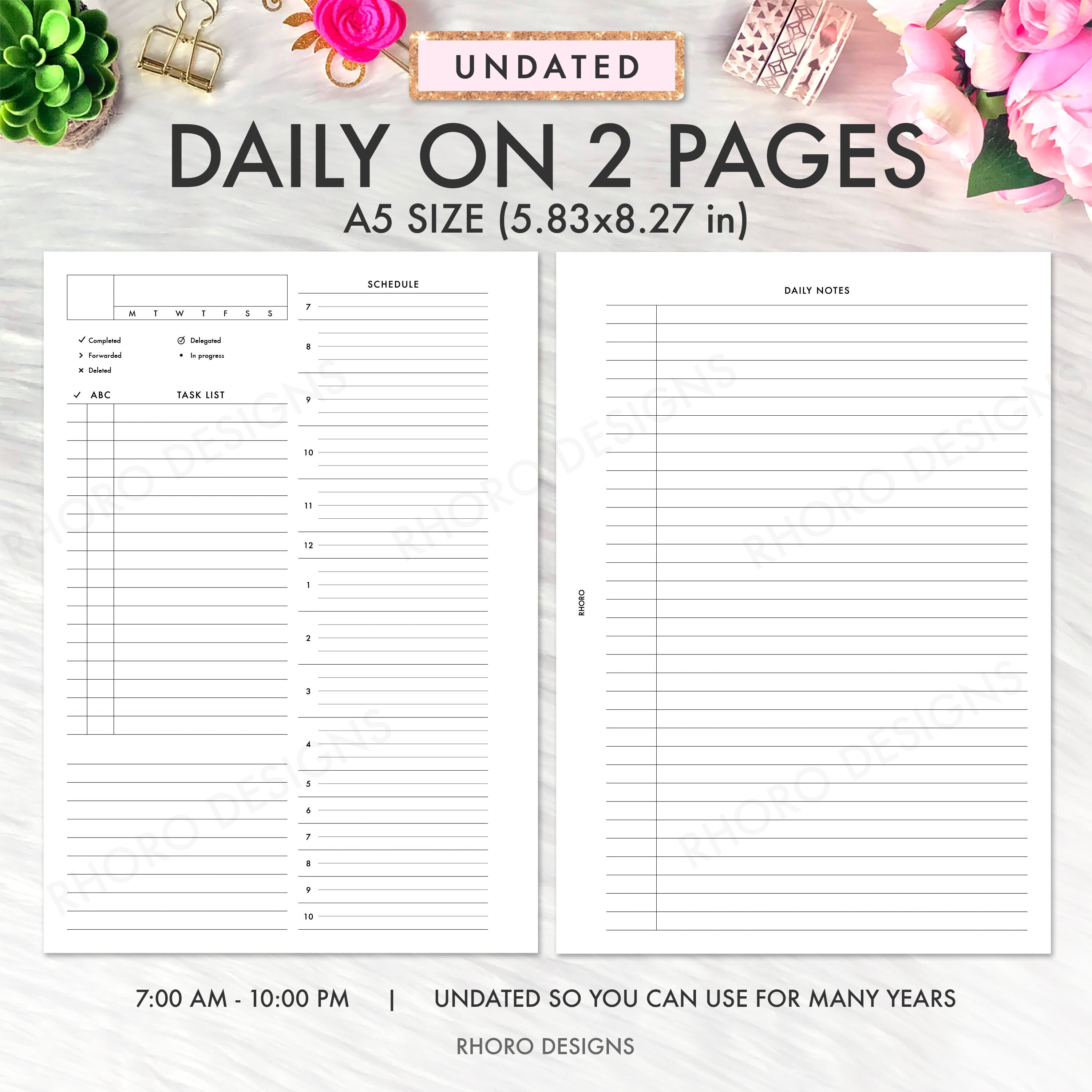 A5 Planner Inserts Printable, A5 Daily Insert, A5 Daily Planner Inserts ...