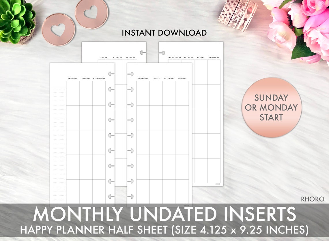 SKINNY HALF SHEET Happy Planner Printable Inserts Monthly - Etsy