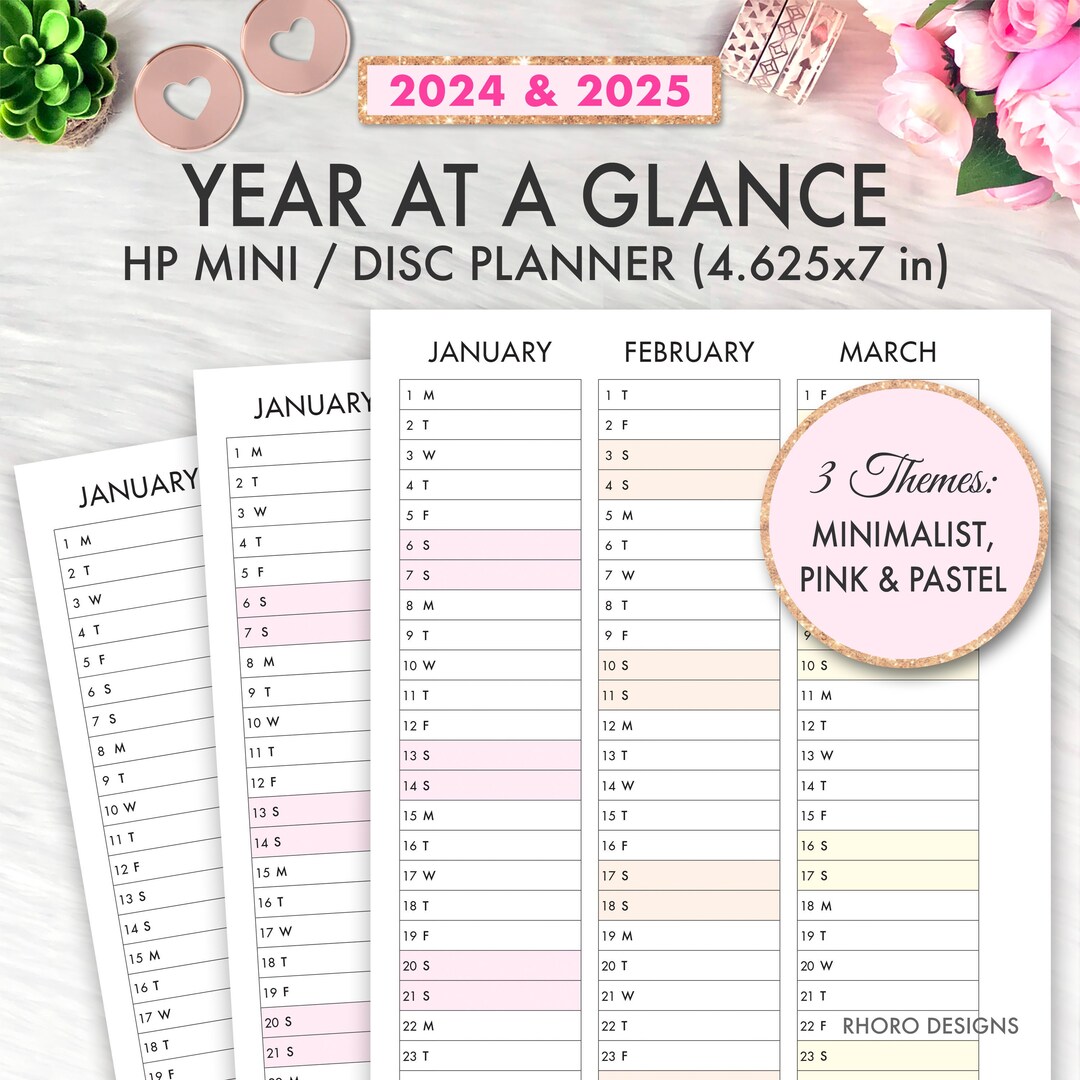 Mini Happy Planner Printable Inserts, 2024 2025 Year at A Glance ...